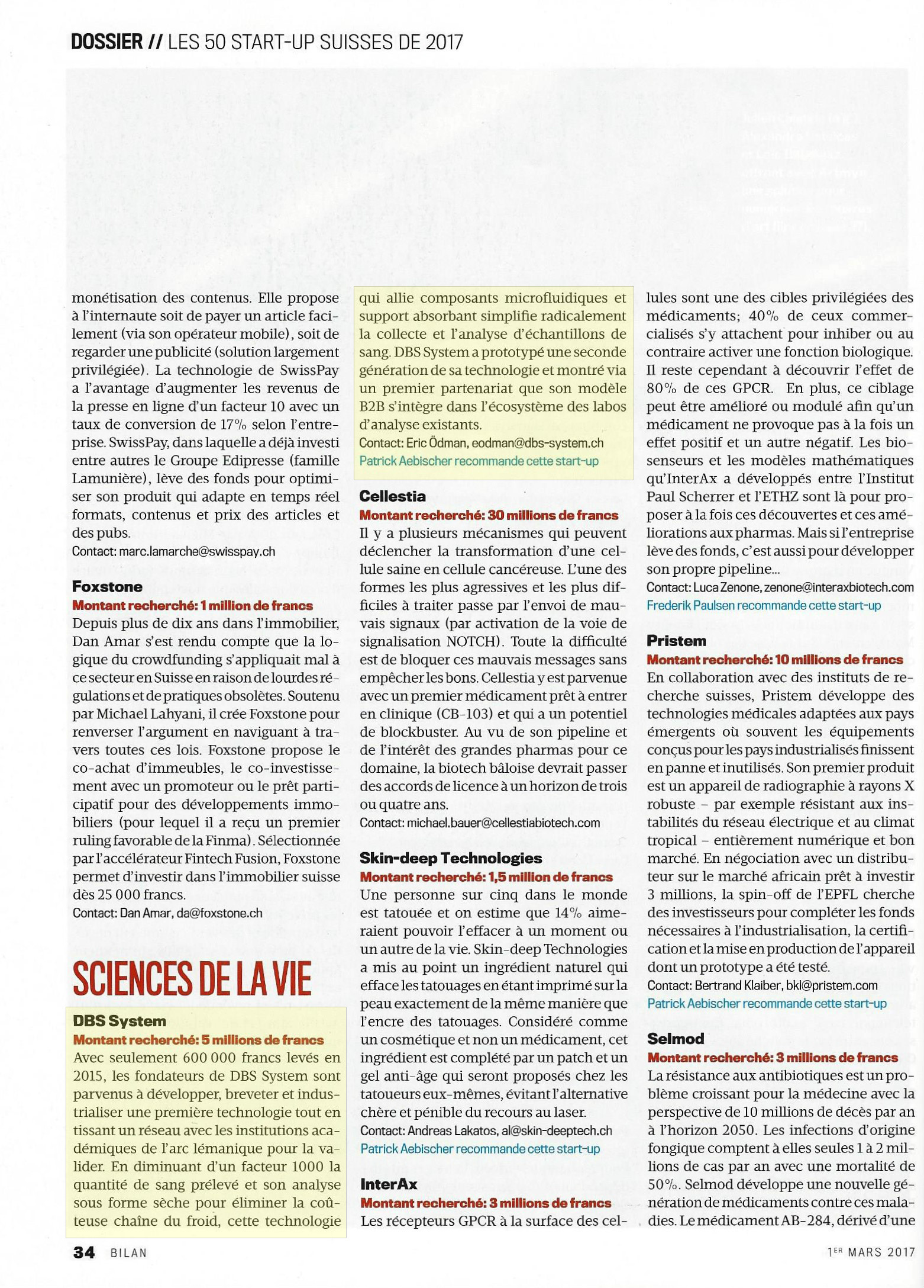 DBS System recognized as a Top 50 Startup by Bilan